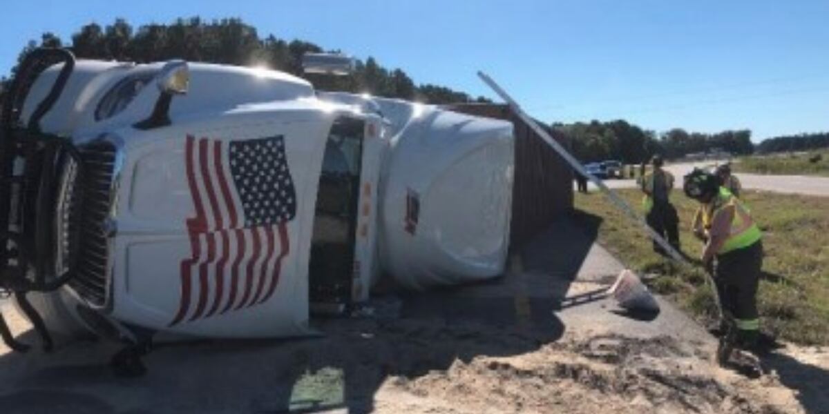 Tractor Trailer Overturns In Perquimans County
